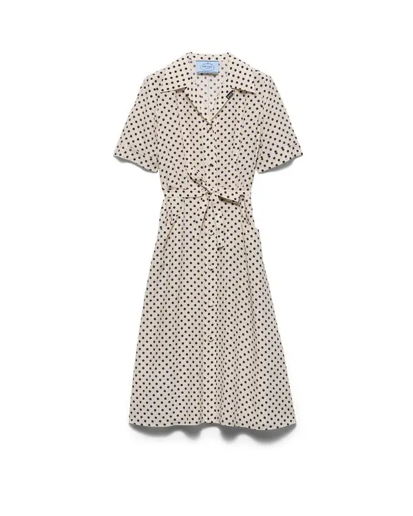 Prada Polka-dot Print Marocain Shirt Dress - Beige Sable/blue