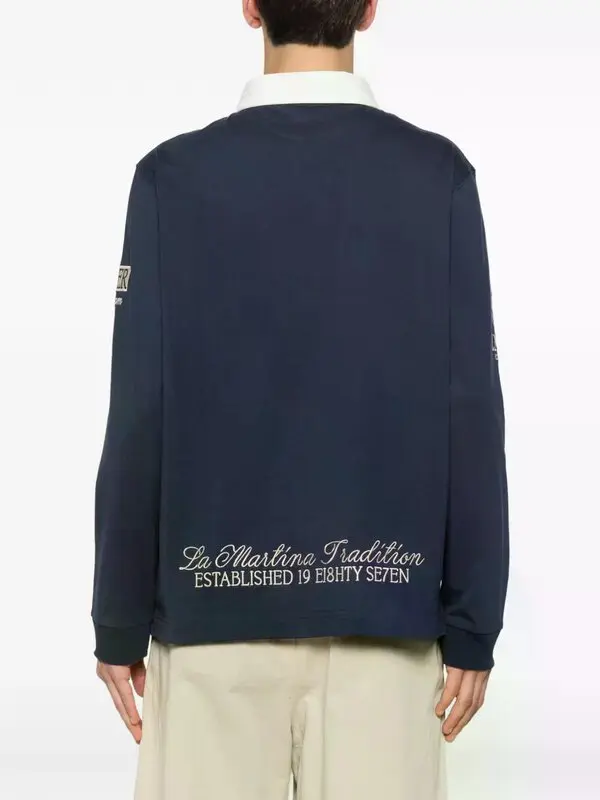 LA MARTINA Logo-patch Long-sleeve Polo Shirt