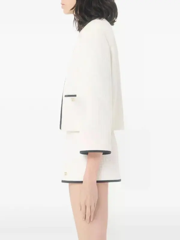 Valentino Garavani Canestrello Cotton Tweed Jacket With Grosgrain Finish - White