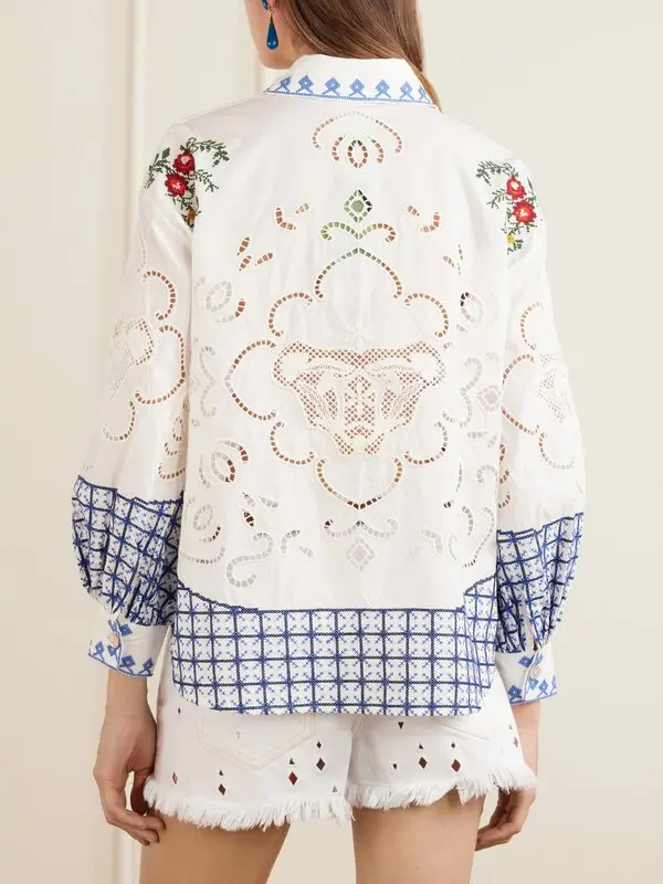 Farm Rio Embroidered Broderie Anglaise Cotton Shirt