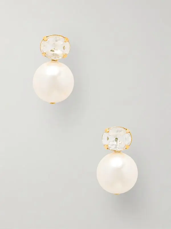 JENNIFER BEHR Gold-tone Crystal And Pearl Drop Earrings - Neutrals