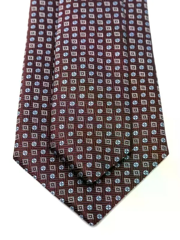Canali Geometric Print Silk Neck Tie - Brown