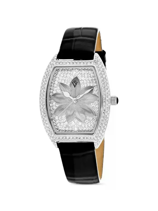 CHRISTIAN VAN SANT Quartz Watch With Embellished Bezel And Leather Strap - Silver