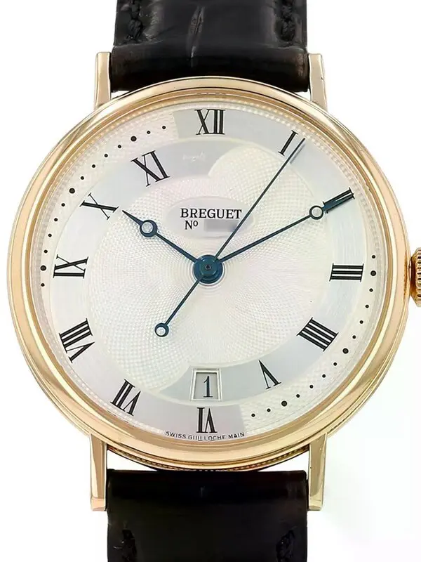 BREGUET Yellow Gold Automatic Watch With Black Leather Strap