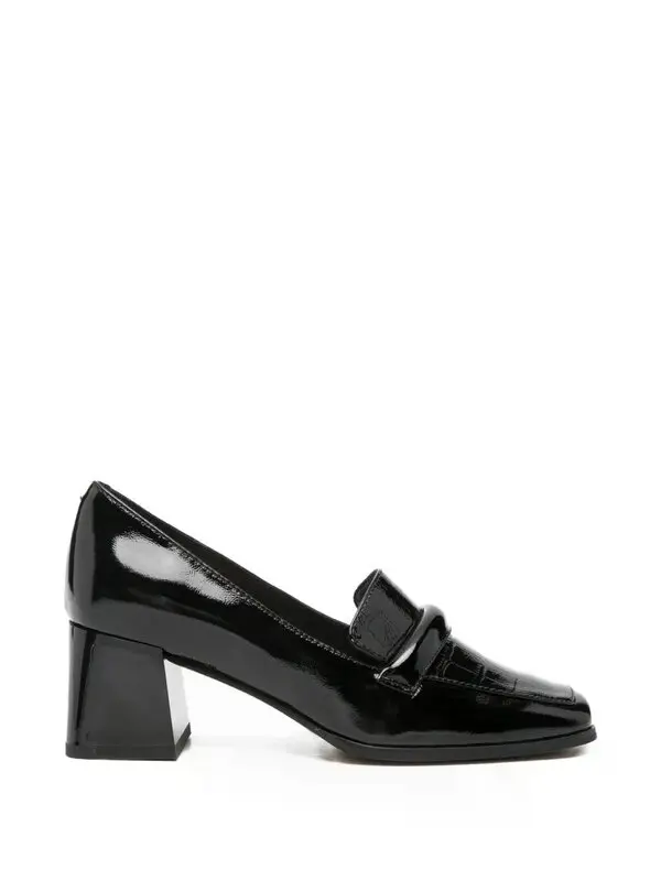 LINDA BAUMANN Patent Croc-effect Block Heel Pumps - Black