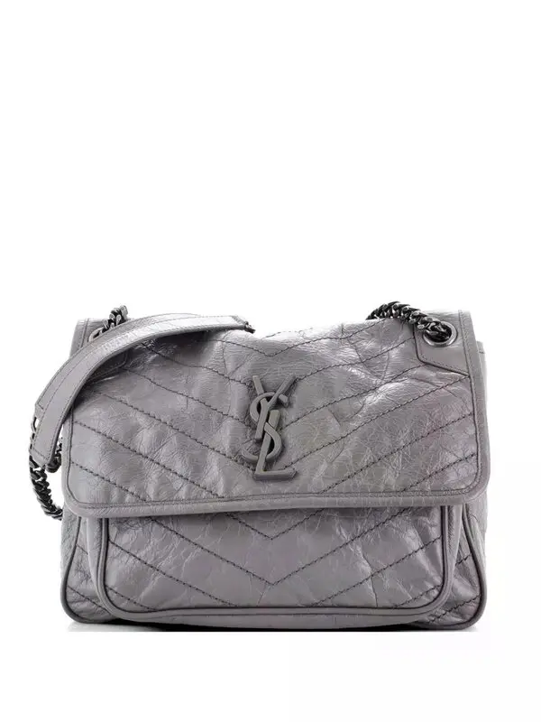 Saint Laurent Niki Chain Flap Bag Matelasse Chevron Leather Medium - Grey