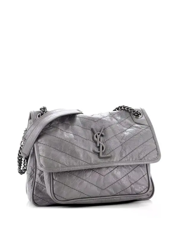 Saint Laurent Niki Chain Flap Bag Matelasse Chevron Leather Medium - Grey