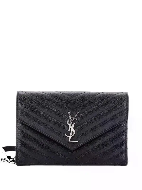 Saint Laurent Monogram Wallet On Chain Matelasse Chevron Leather - Black