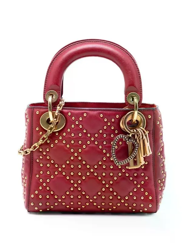 Dior Lambskin Cannage Studded Lady Satchel - Red