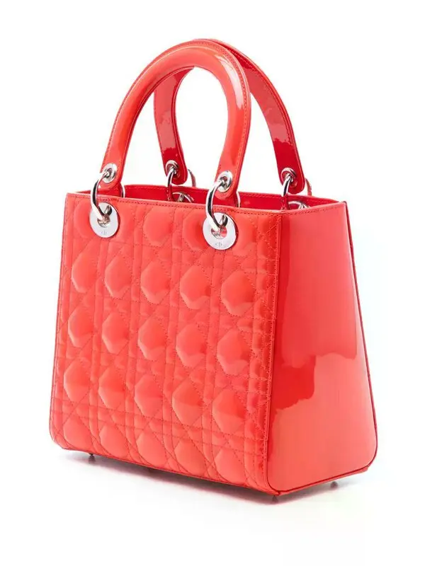 Dior Medium Patent Cannage Lady Satchel - Orange