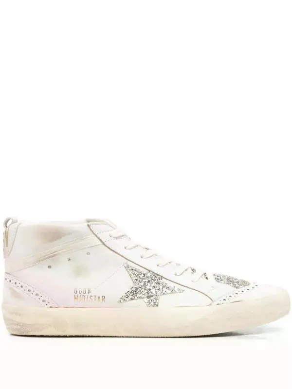 GOLDEN GOOSE Mid Star Lace-up Sneakers With Glitter Embellishment - Neutrals
