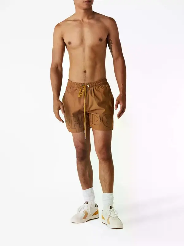 Rhude Logo-print Swim Shorts - Brown