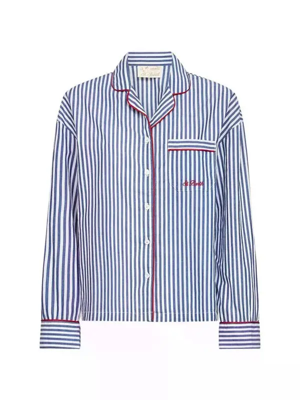 MC2 SAINT BARTH Striped-pattern Piping-detailing Shirt - Blue