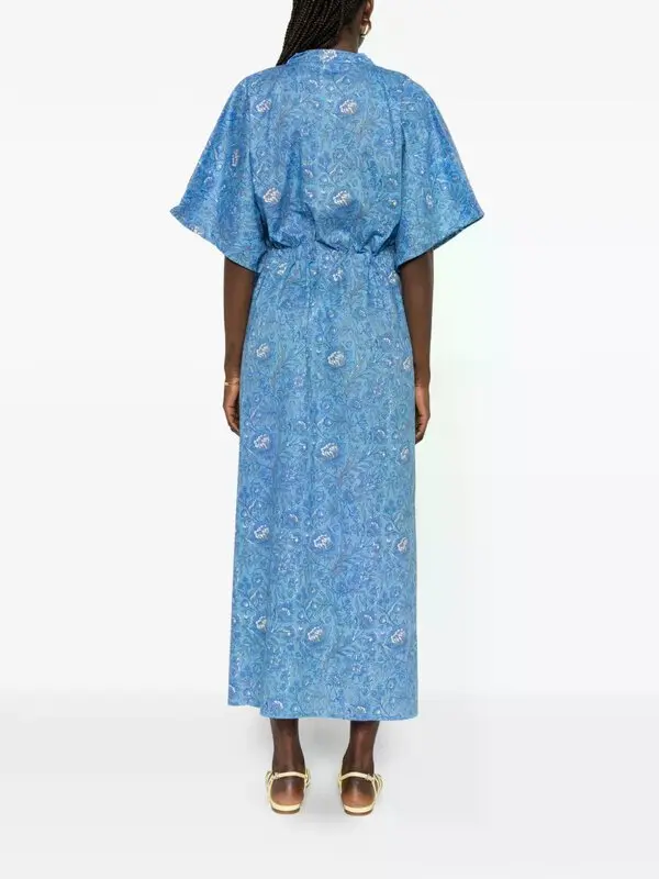 ELLEBLEU Floral Print V-neck Kaftan Dress With Drawstring Waist