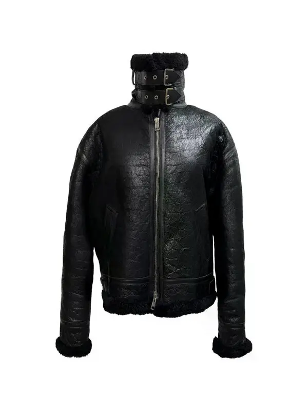 Balenciaga Crinkled Shearling-lined Leather Jacket