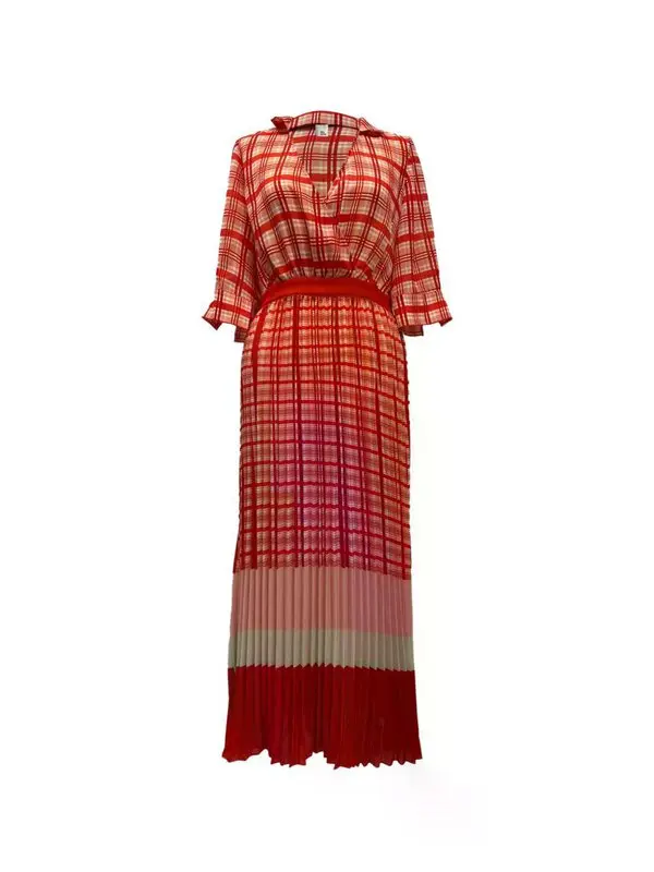 Iris & Ink Multicolor Check Pleated Maxi Dress