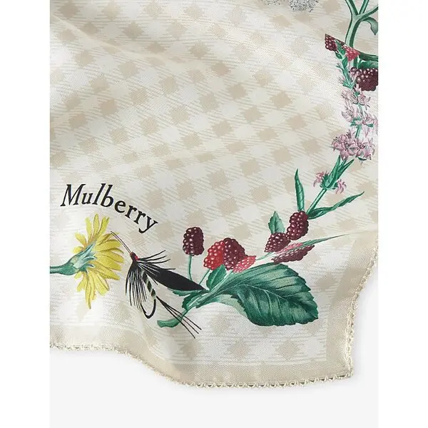 Mulberry River Side Floral-print Square Silk-twill Scarf - Eggshell
