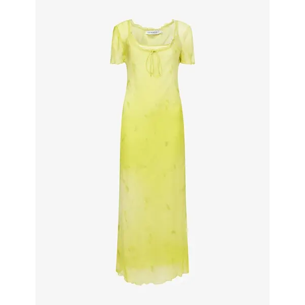 RAT AND BOA Anessa Sheer Chiffon Midi Dress - Chartreuse