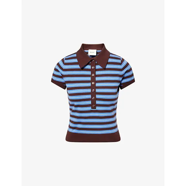 REFORMATION Bentley Striped Cotton-blend Polo Top