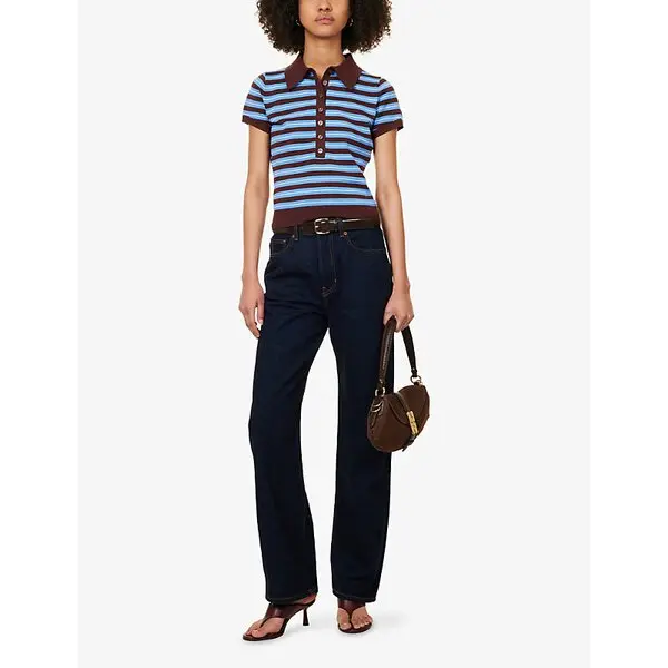 REFORMATION Bentley Striped Cotton-blend Polo Top