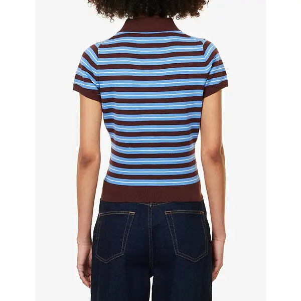 REFORMATION Bentley Striped Cotton-blend Polo Top