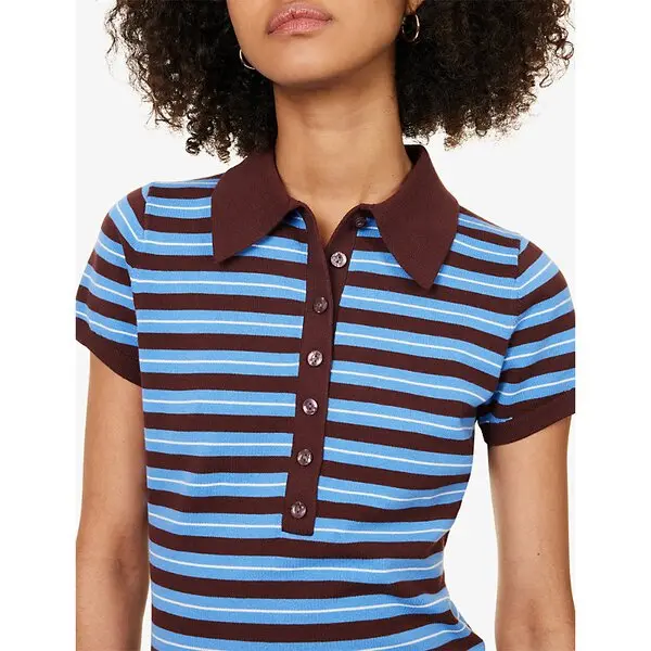 REFORMATION Bentley Striped Cotton-blend Polo Top
