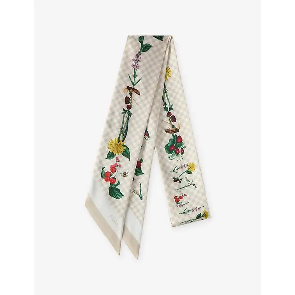 Mulberry River Side Floral-print Skinny Woven Scarf - Eggshell