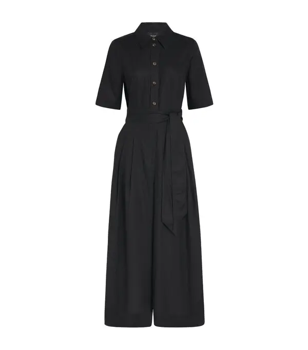 ME+EM Belted Linen-blend Culotte Jumpsuit - Black