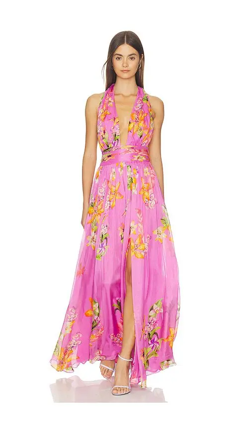 Rococo Sand Halterneck Maxi Dress - Fuchsia