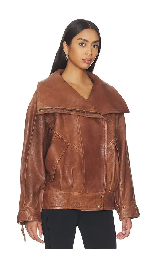 Balmain High Collar Lambskin Blouson In Maroon In . Also - Brown