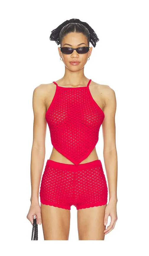 LOVERS AND FRIENDS Daniella Pointelle Tie-back Tank - Red