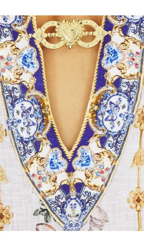 Camilla Deep V Neck Hardware Short Kaftan