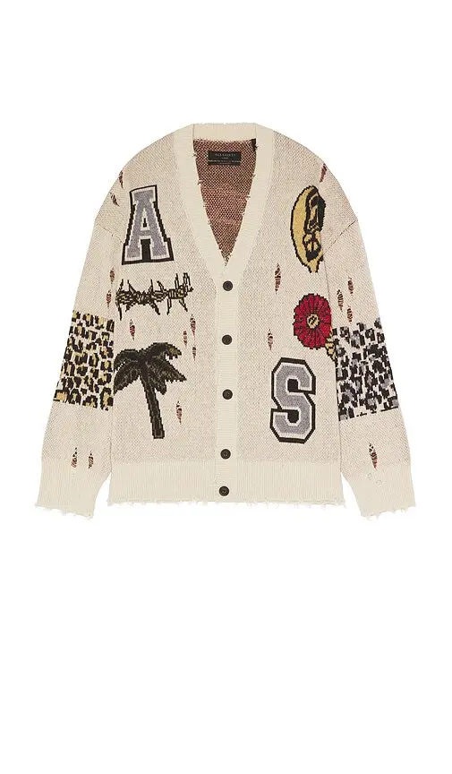 ALLSAINTS Foxx Appliquéd Distressed Knit Cardigan - Cream