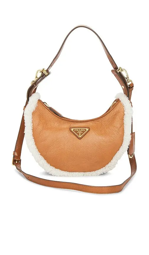 FWRD RENEW Prada Shearling Arque Shoulder Bag - Tan