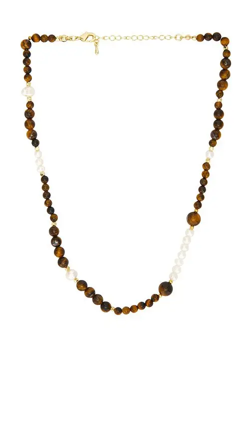 AMBER SCEATS Praia Necklace With Tigers Eye Stones And Pearls - Brown