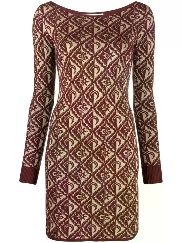 MARINE SERRE Moon Diamant-jacquard Mini Dress - Red