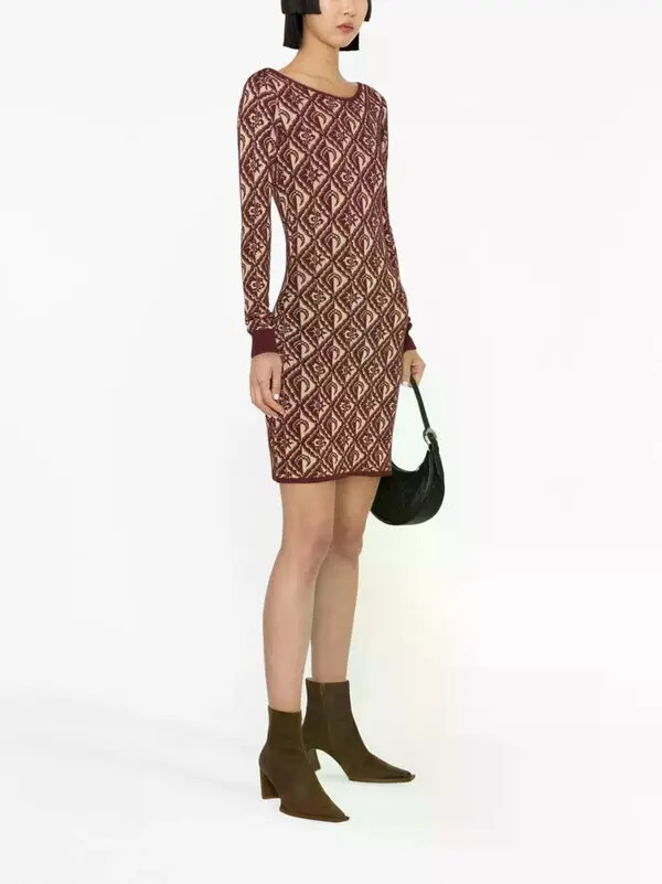 MARINE SERRE Moon Diamant-jacquard Mini Dress - Red