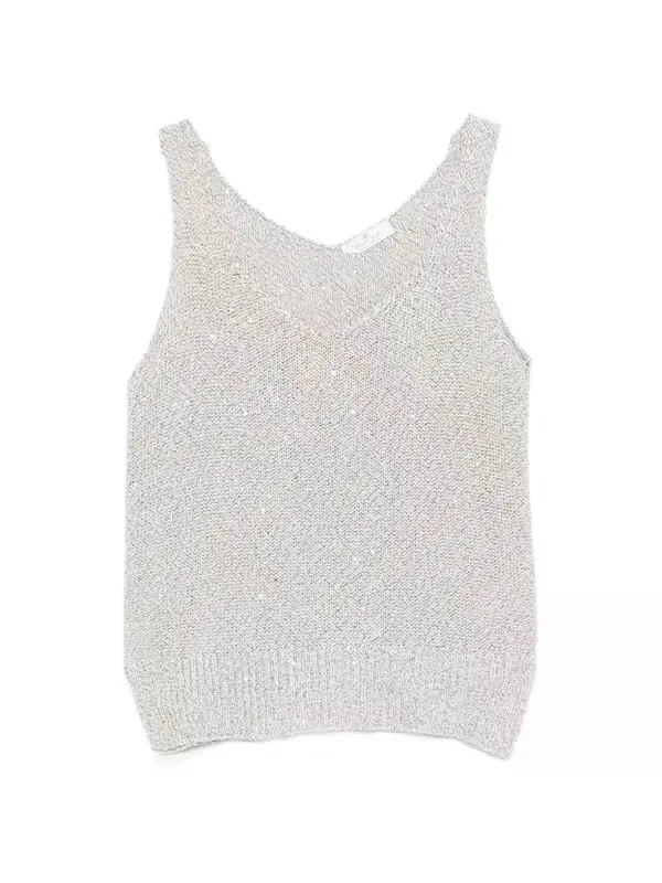 PANICALE Ribbed-trim V-neck Sleeveless Top - Neutrals