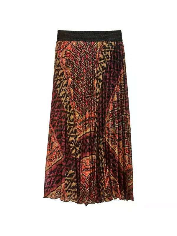 Ba&sh Olgia Geometric-print Pleated Skirt - Red