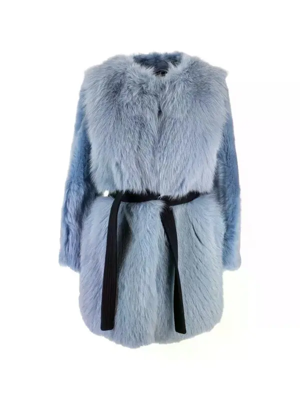 BLANCHA Belted Faux-fur Jacket - Blue
