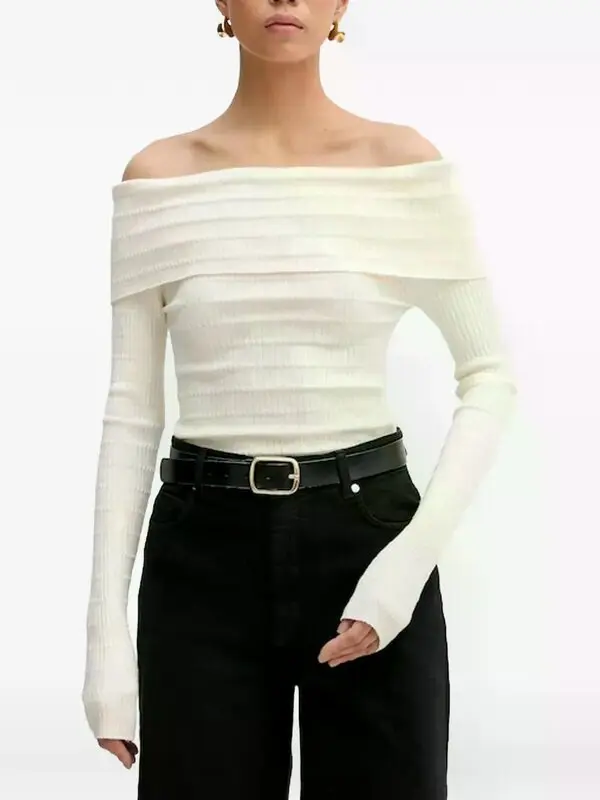 Marella Off-the-shoulder Ribbed Knit Sweater