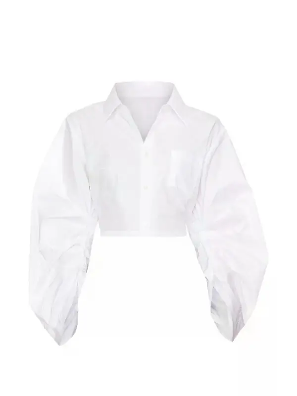 HEVRON Raquel Puffed-sleeve Cropped Shirt - White