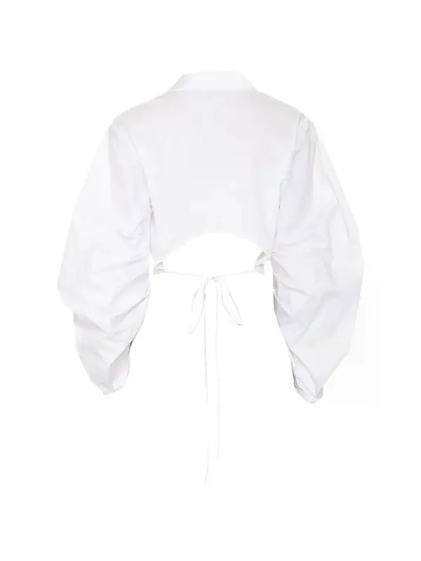 HEVRON Raquel Puffed-sleeve Cropped Shirt - White