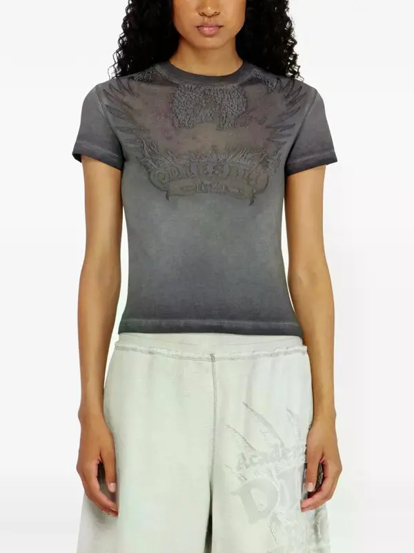 DIESEL® Dévoré Phoenix" Cover-stitched Cotton T-shirt - Grey