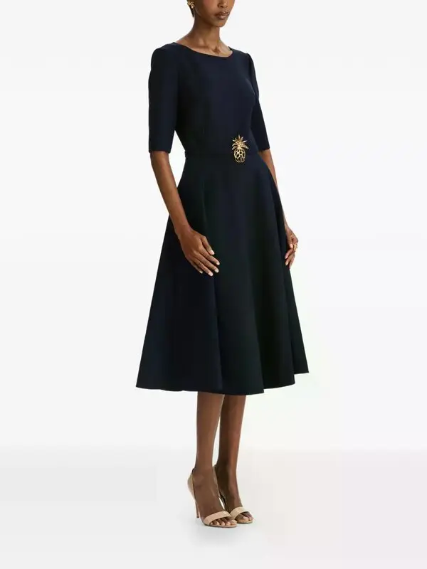 Oscar De La Renta Pineapple Belt Wool Dress - Blue