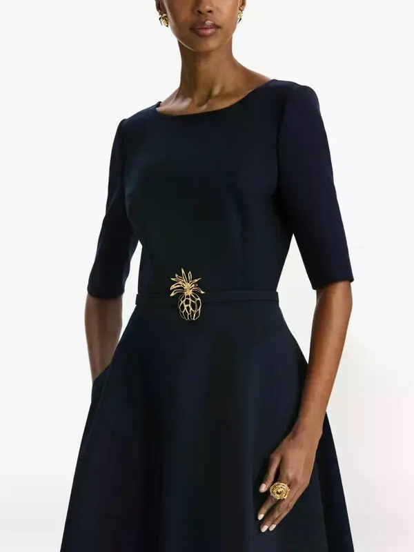 Oscar De La Renta Pineapple Belt Wool Dress - Blue
