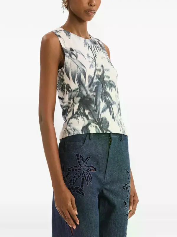Oscar De La Renta Chiné Palm Leaves Tank Top - Neutrals