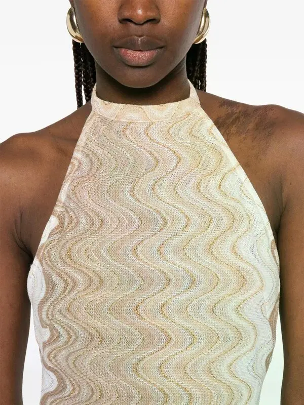 MC2 SAINT BARTH Chevron Knit Halterneck Dress - Neutrals