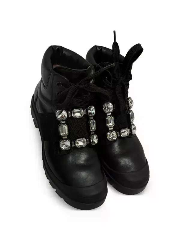 ROGER VIVIER Leather Crystal Embellished Ankle Boots
