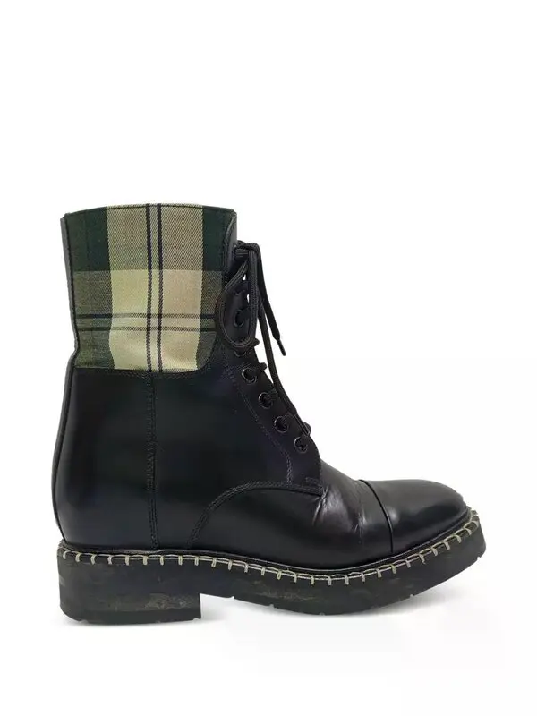 Chloé Checked Panel Combat Boots - Black
